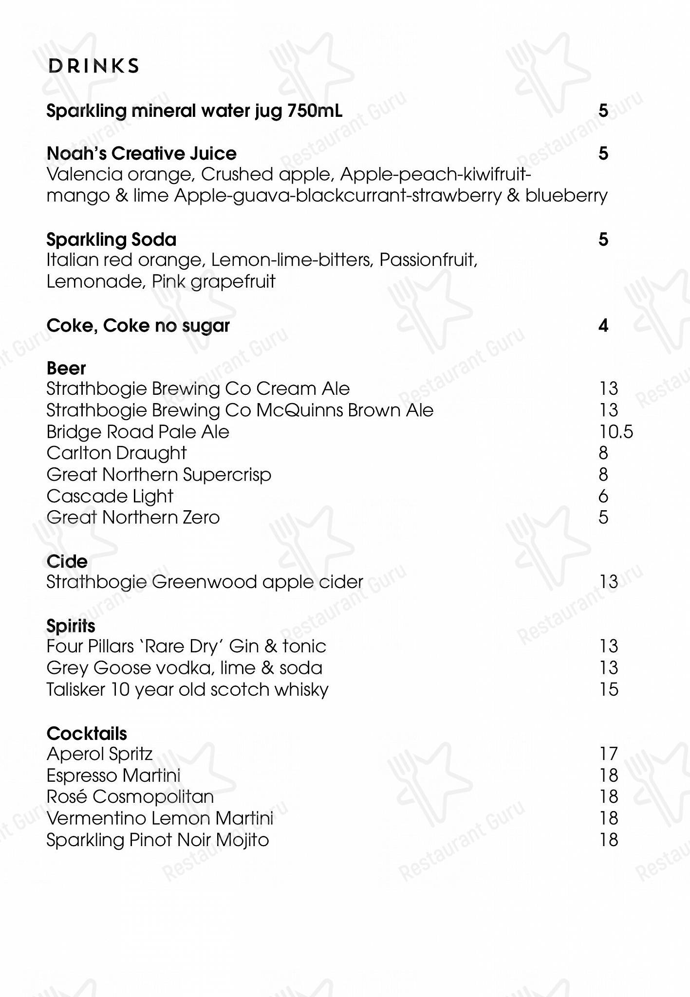 Menu at Fowles Wine cafe, Avenel