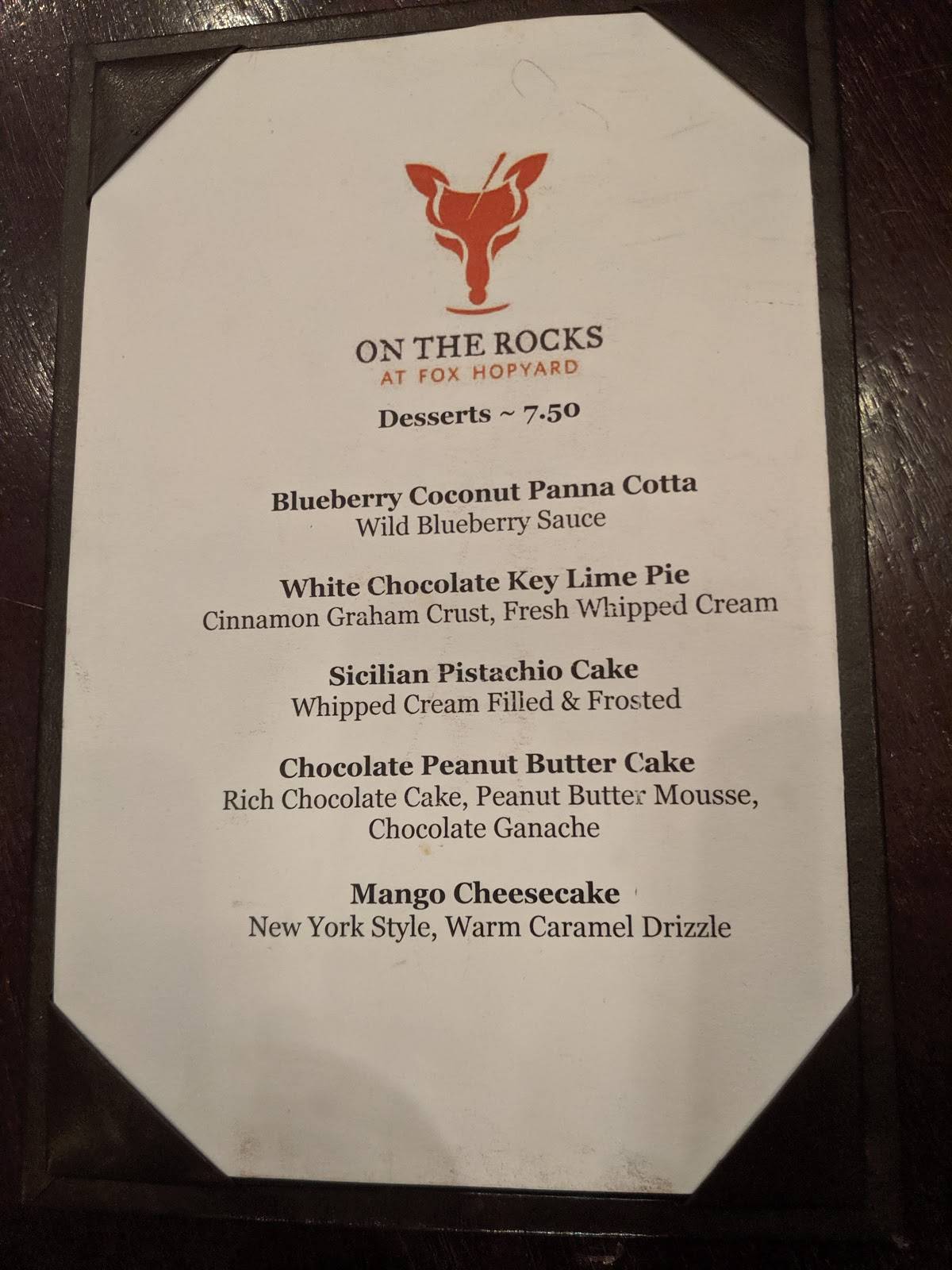 Menu at Fox Hopyard On the Rocks Restaurant, East Haddam