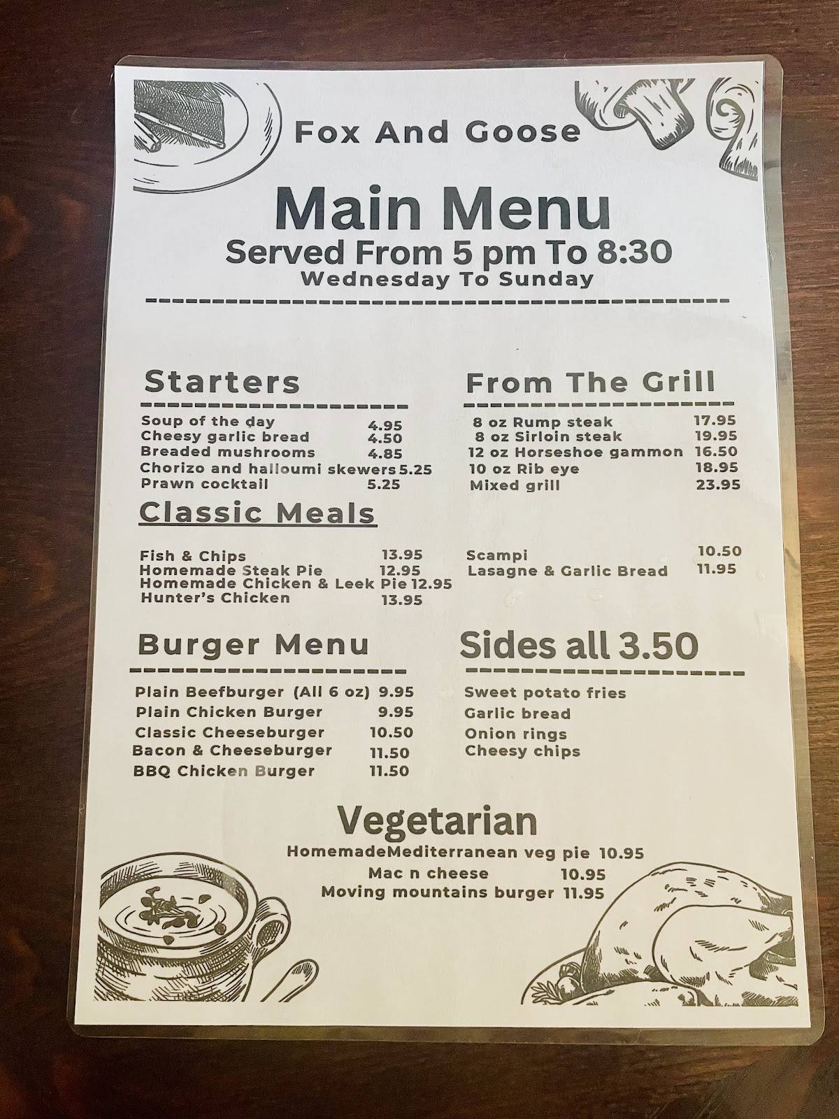 Menu at Fox and Goose pub & bar, Ipstones