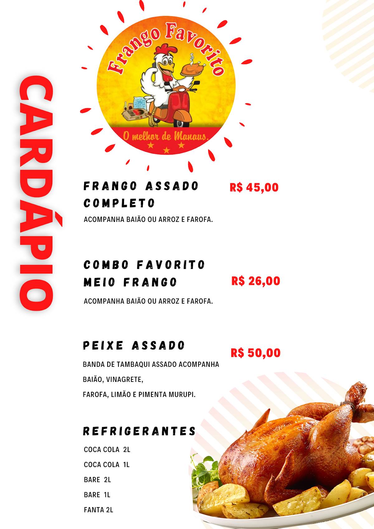 Menu em Frango favorito restaurante, Manaus
