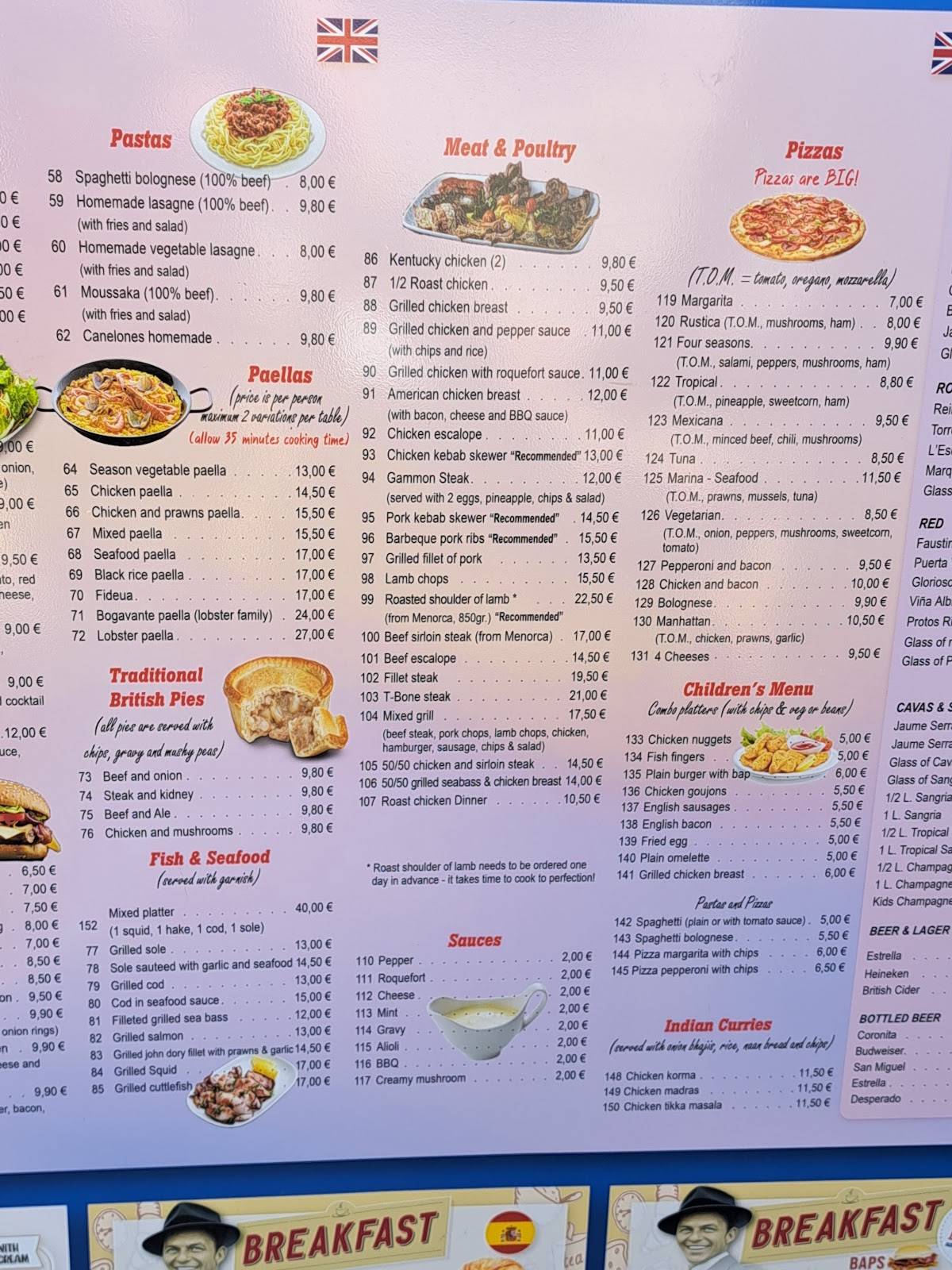 Menu at Frankie's- Manolo Bar S.L, Torre del Ram