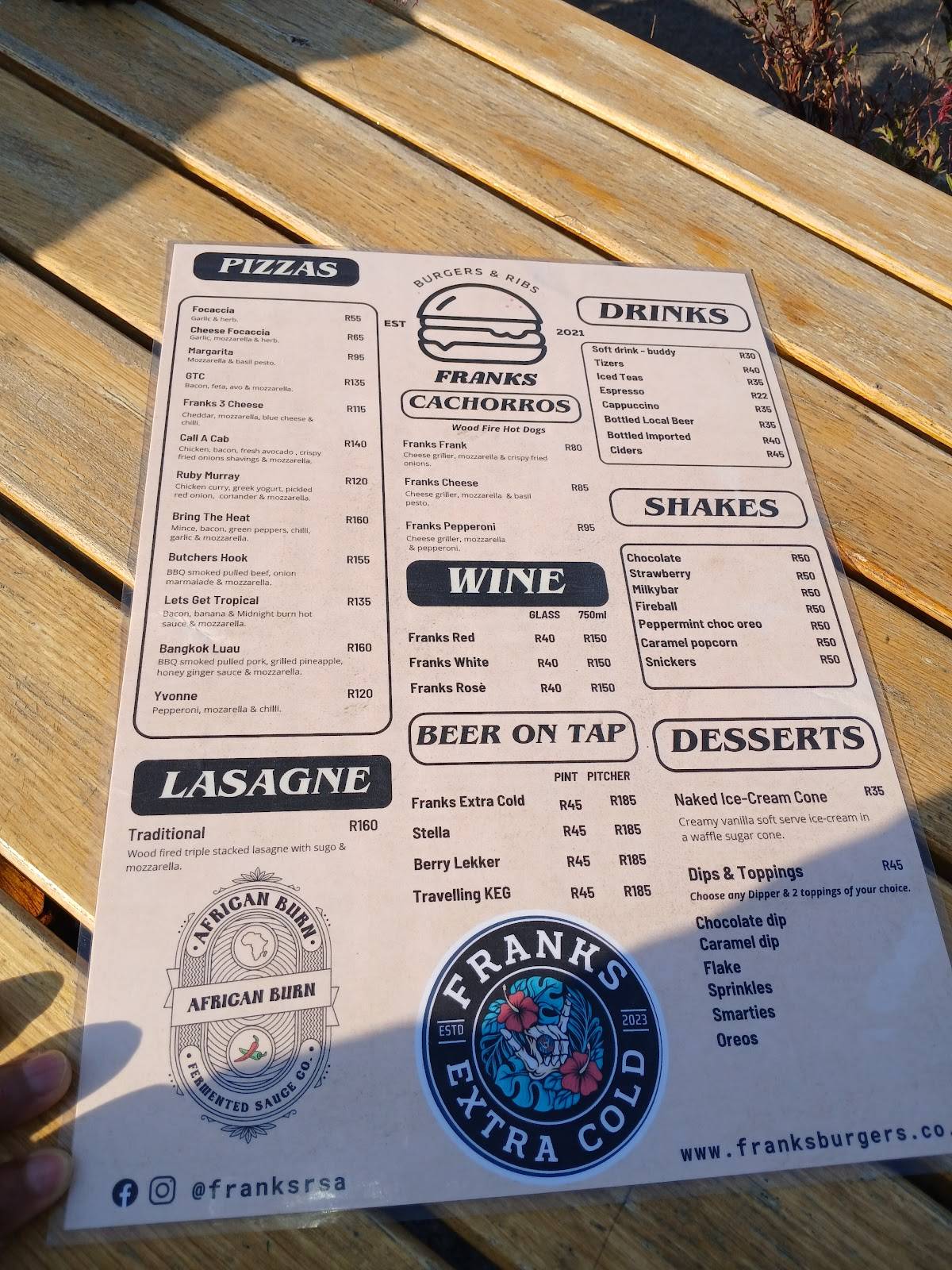 Menu at Franks Burgers & Ribs Blairgowrie restaurant, Johannesburg
