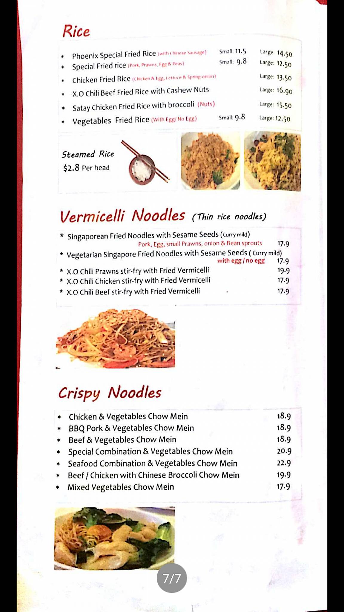 Menu at Phoenix Chinese Restaurant, Frankston, 2/197 Karingal Dr