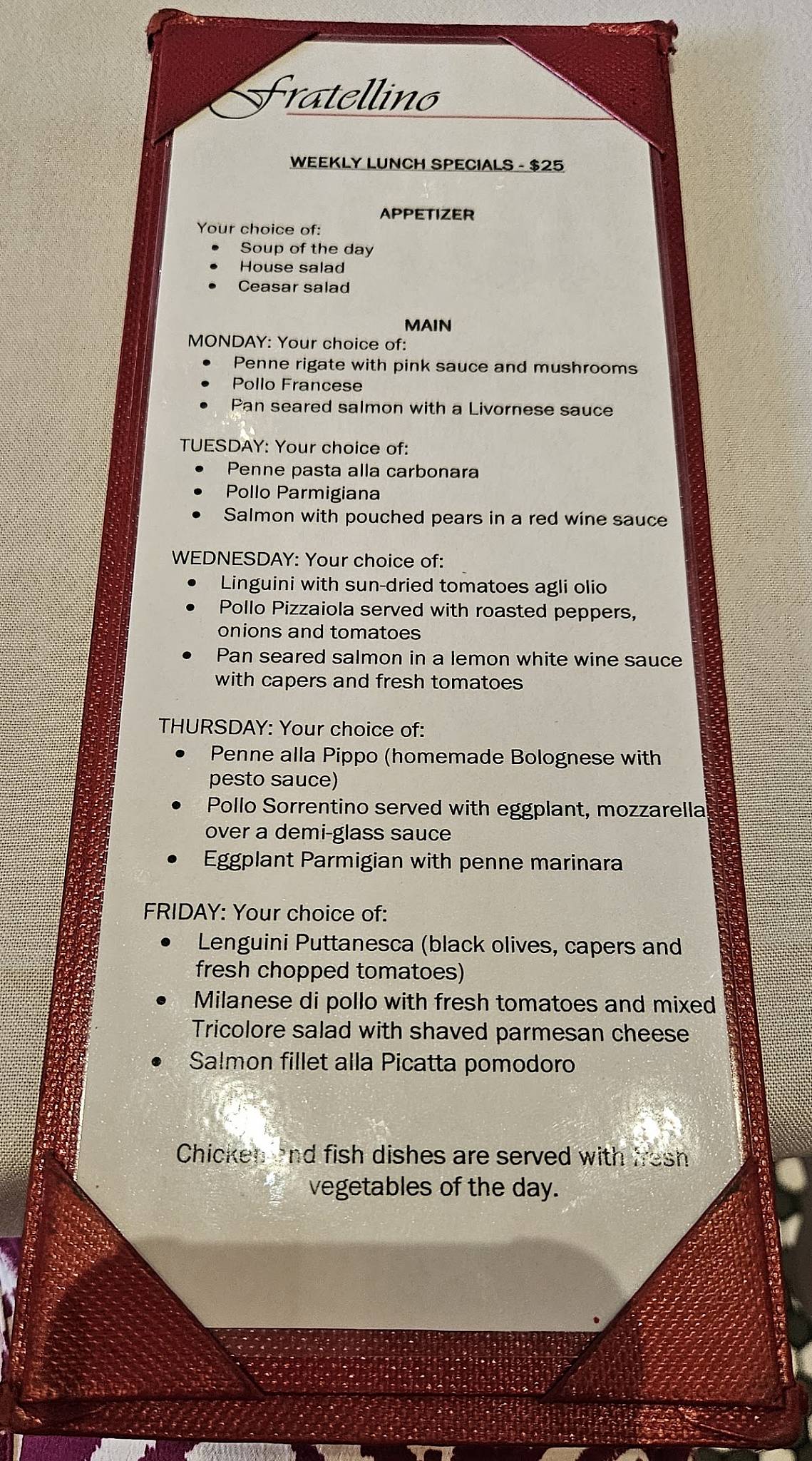 Menu at Fratellino Ristorante restaurant, Coral Gables