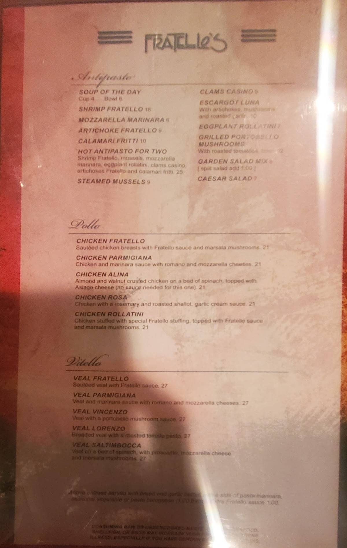 Menu at Fratello's Italian Restaurant, Avon Lake