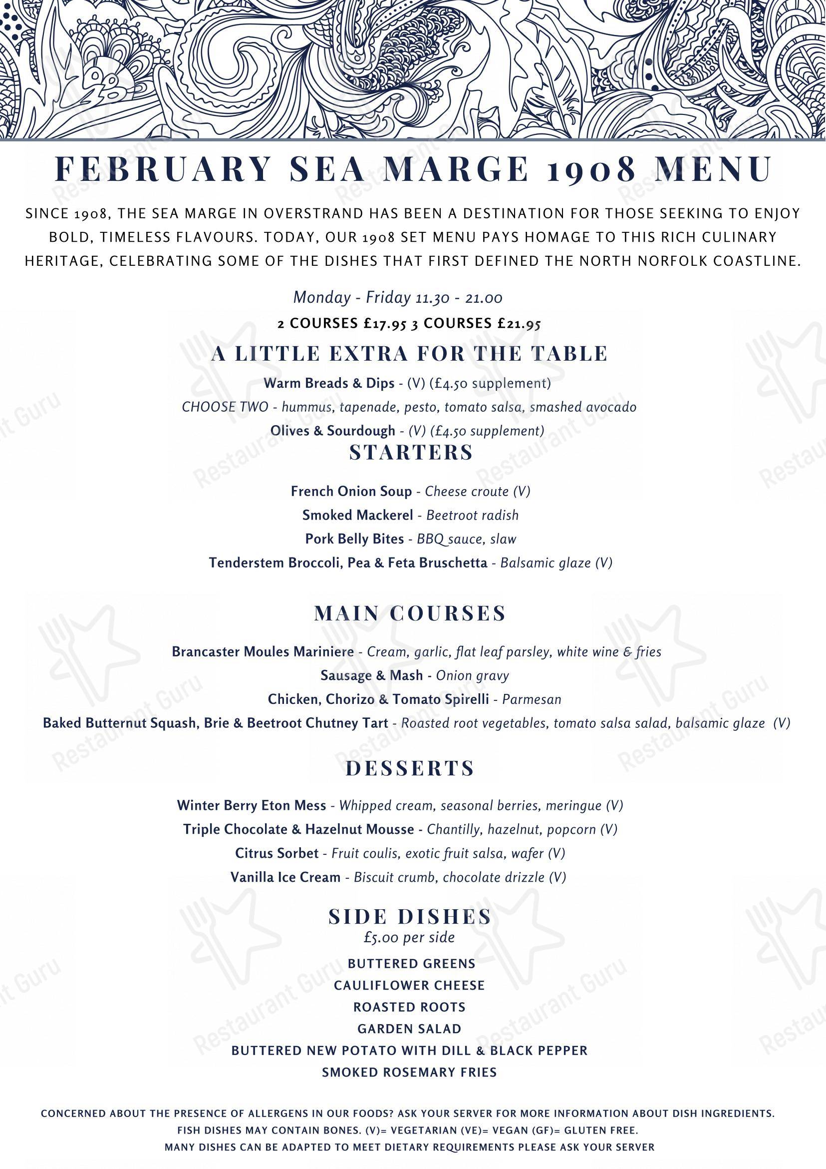 Menu at Frazer's Restaurant, Overstrand