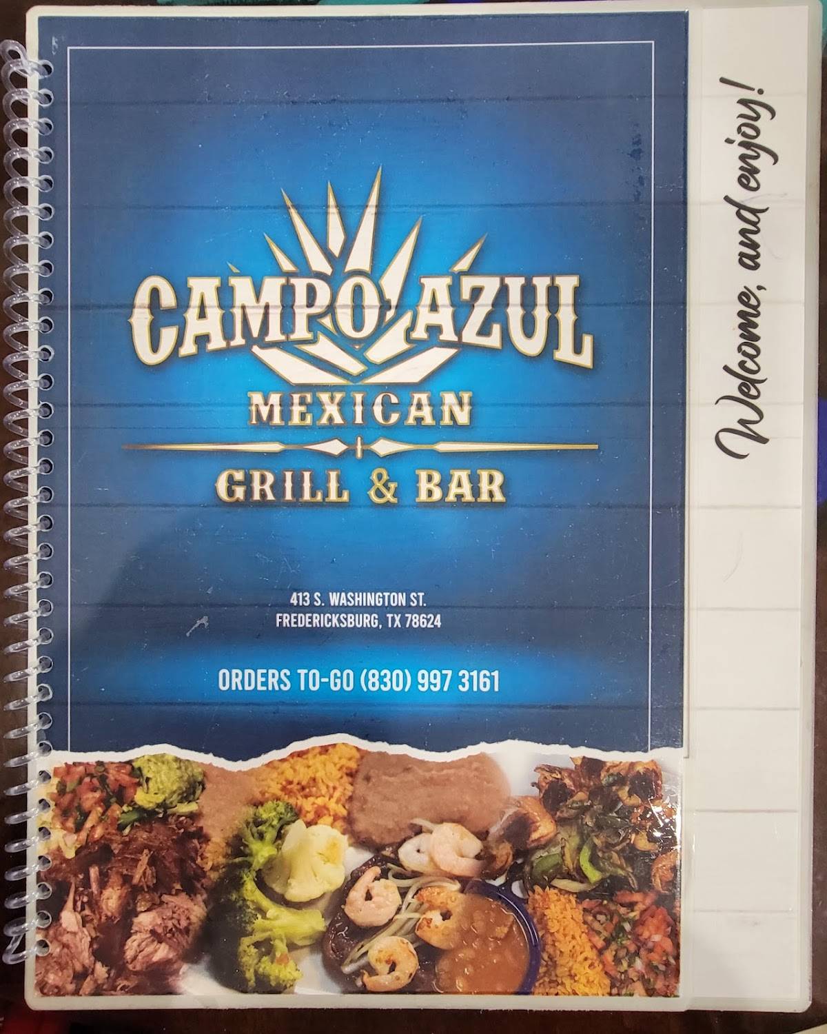 Menu at Campo Azul Mexican Grill & Bar, Fredericksburg