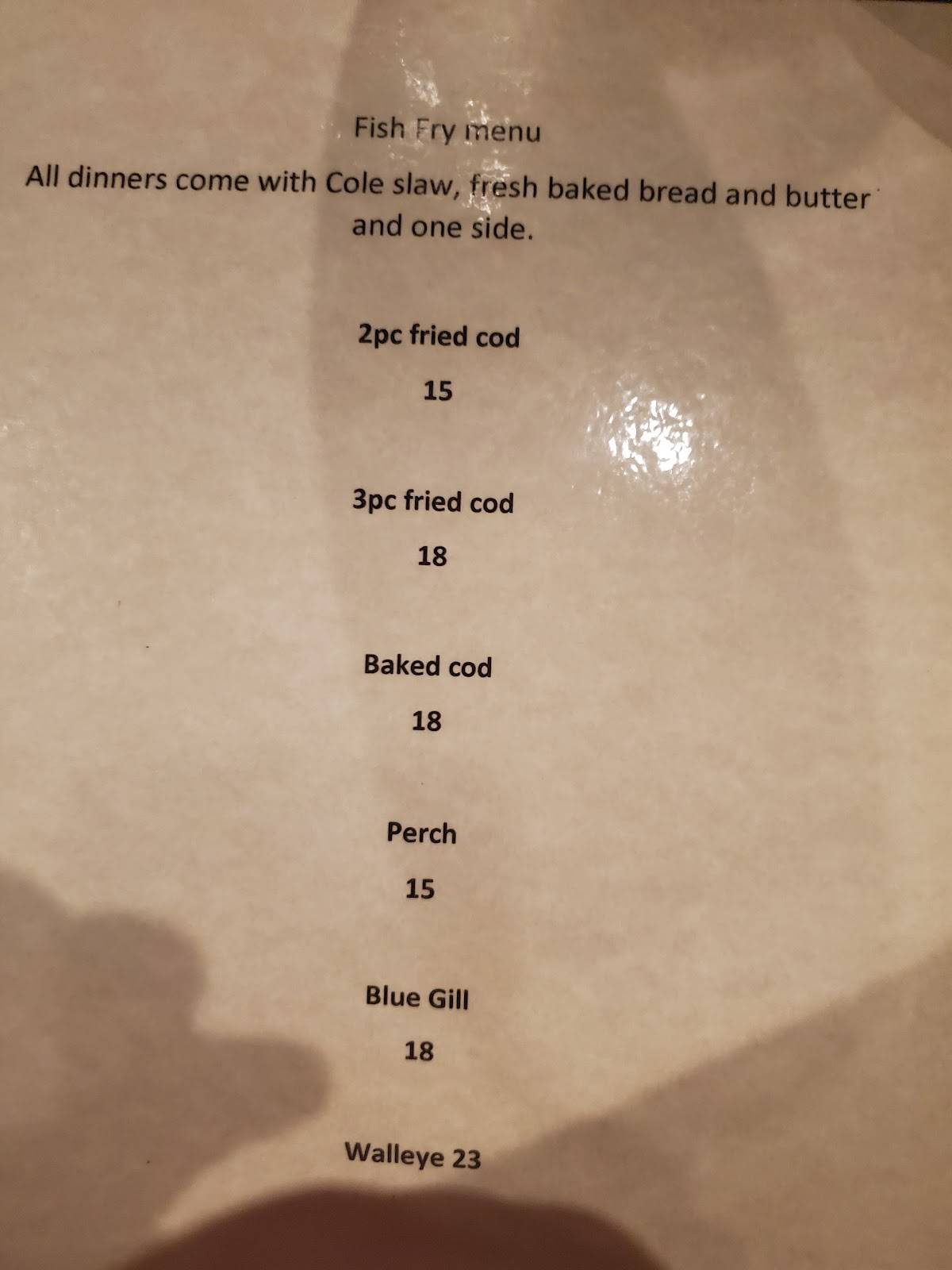 Menu at Fredrick's Supper Club, Milton