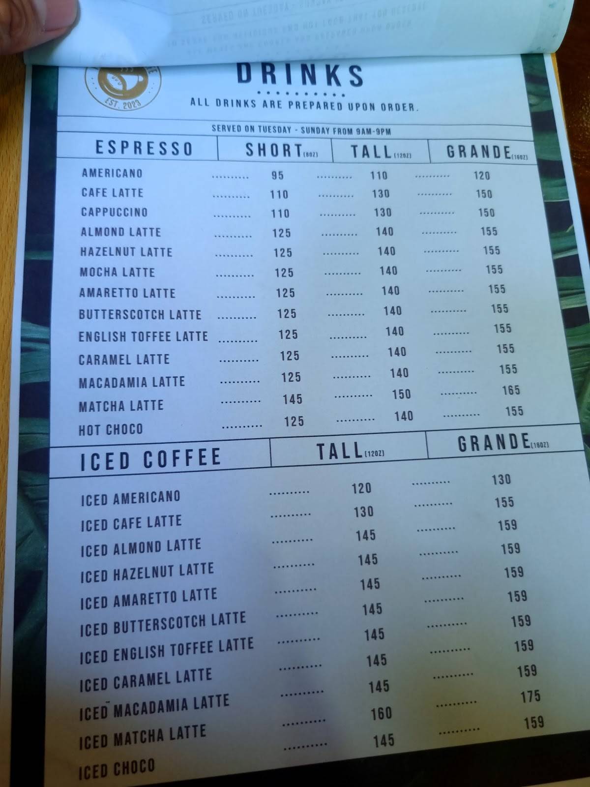 Menu at French Brew Café, Masinloc