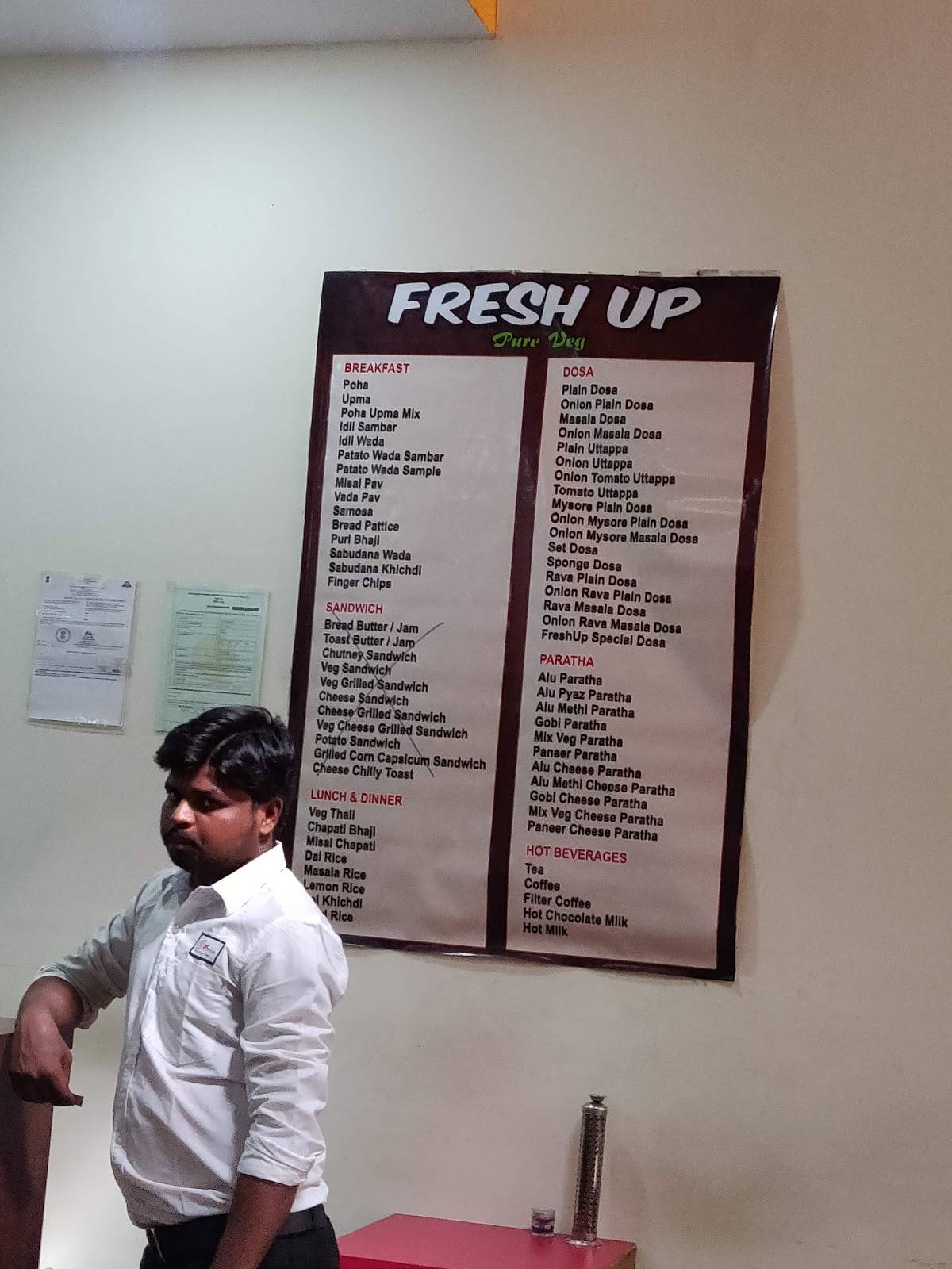 Menu at Fresh Up, Pune
