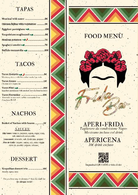 Menu da Frida Bar San Salvario, Torino