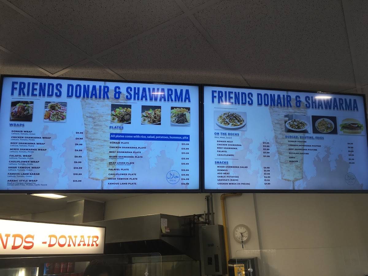 Menu au Friends Donair and Shawarma restaurant, Winnipeg