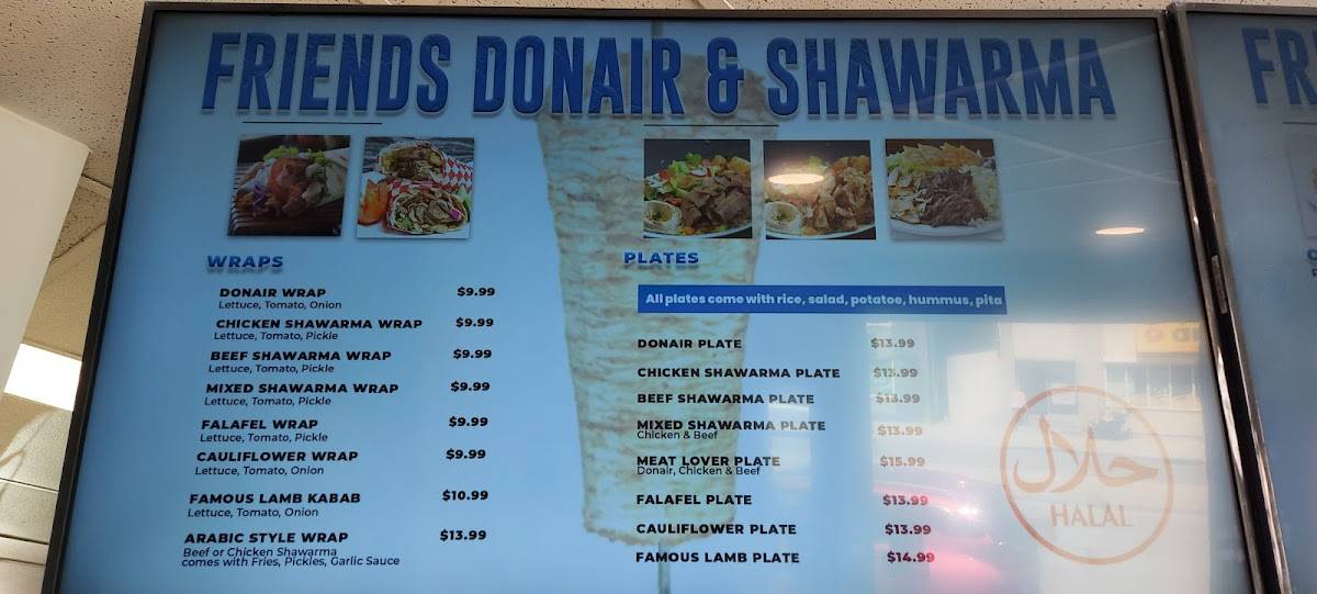 Menu au Friends Donair and Shawarma restaurant, Winnipeg