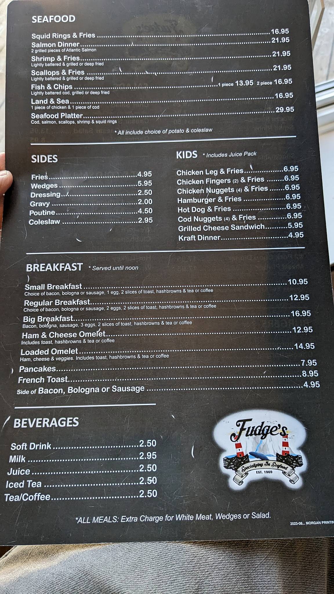 Menu at Fudge's Restaurant - Specializing in Seafood, Triton