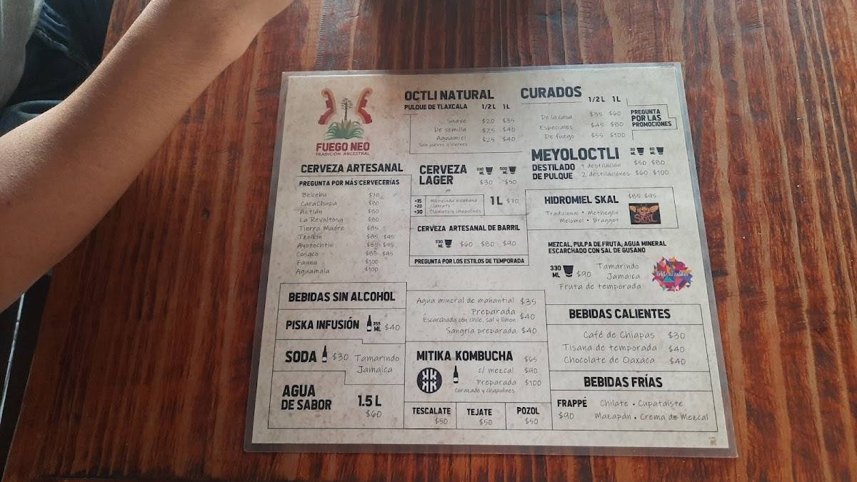 Menu at Fuego Neo Tradición Ancestral restaurant, Mexico