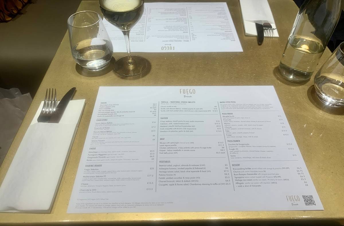 Menu at Fuego restaurant, Newcastle upon Tyne, Central Square South