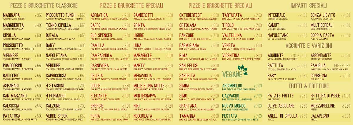 Menu da Fuego Pizza ristorante, Maragnole