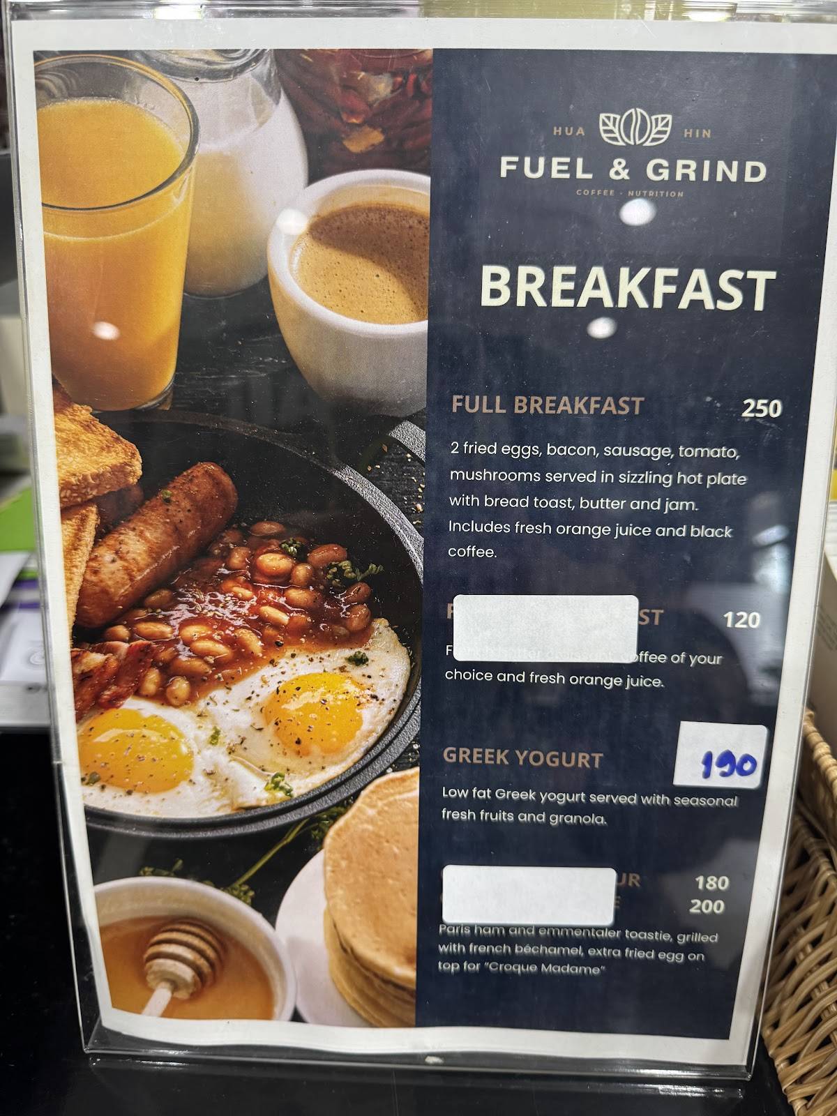 Menu at Fuel & Grind - Café/Restaurant, Hua Hin