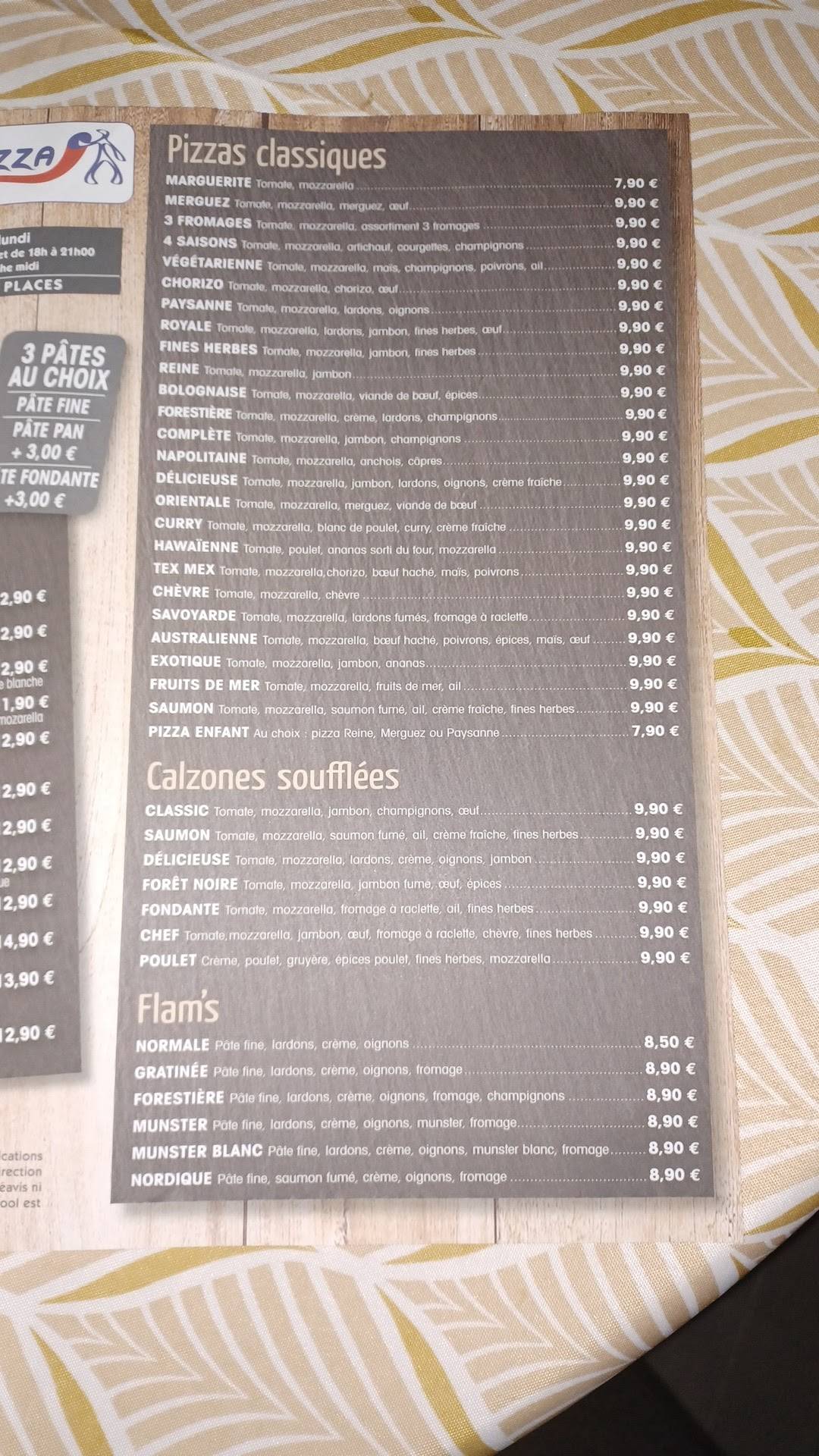 Menu au Fun pizza pizzeria, Villé