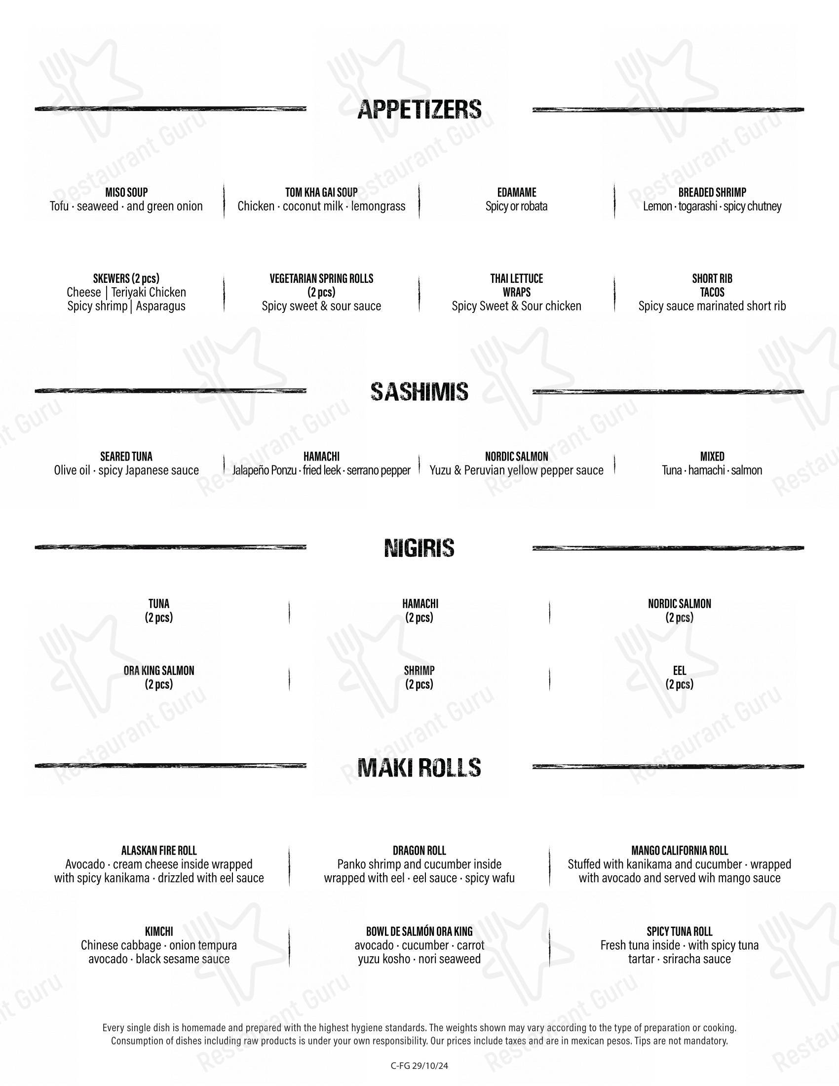 Carta de Funky Geisha Asian Restaurant in Cancun, Cancún