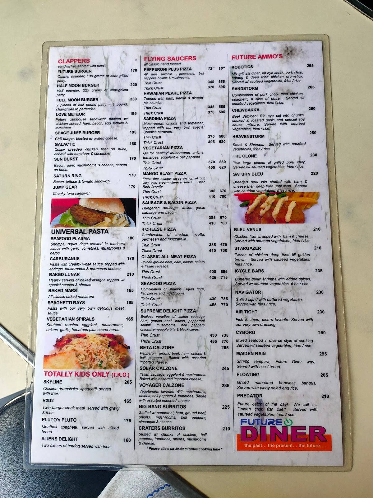 Menu at Future Diner restaurant, Baguio, Hotel Supreme