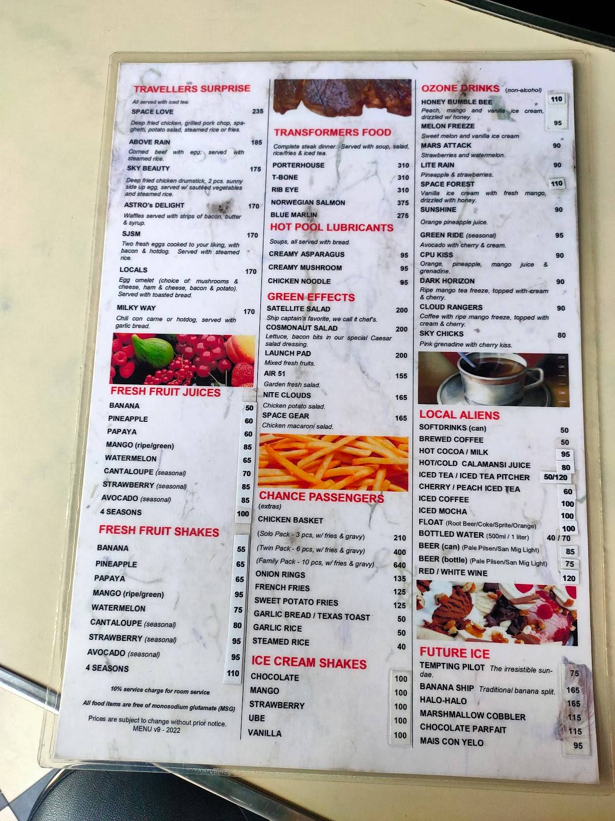 Menu at Future Diner restaurant, Baguio, Hotel Supreme