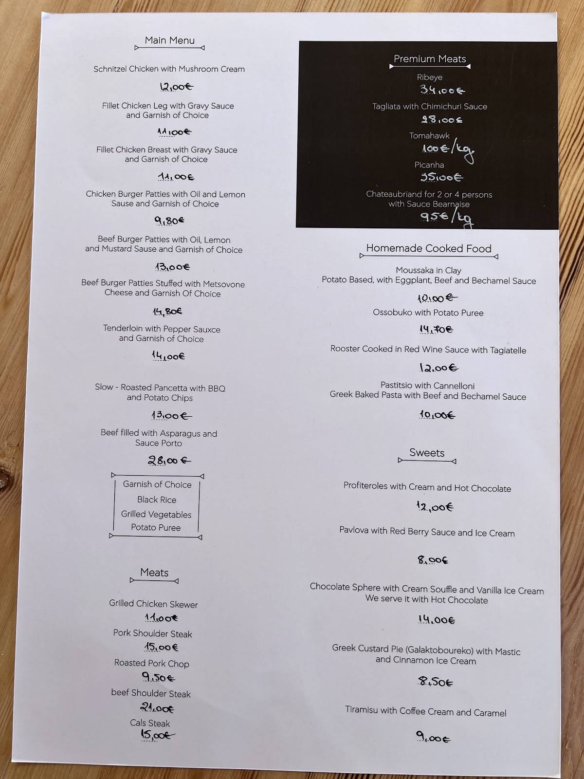 Carta de GAZELLE Steakhouse elafonisos, Elafonisos