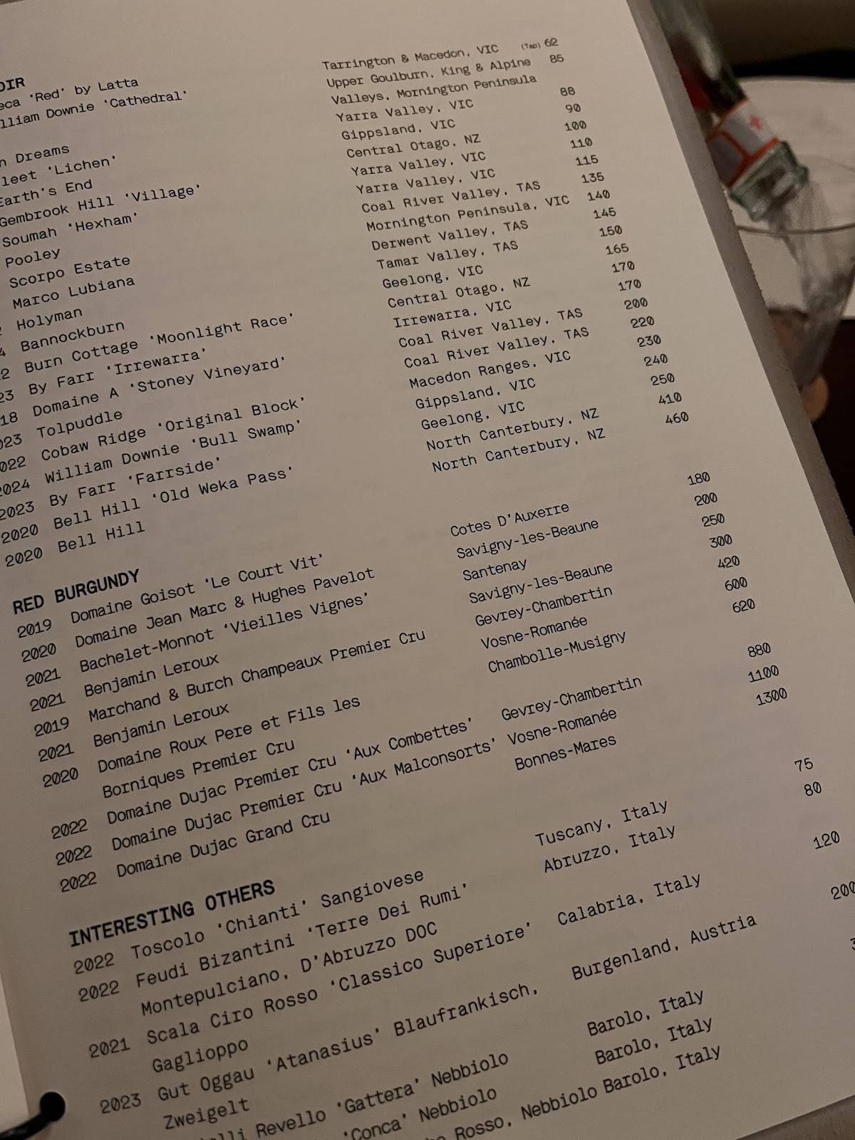 Menu at GRECA restaurant, Brisbane City