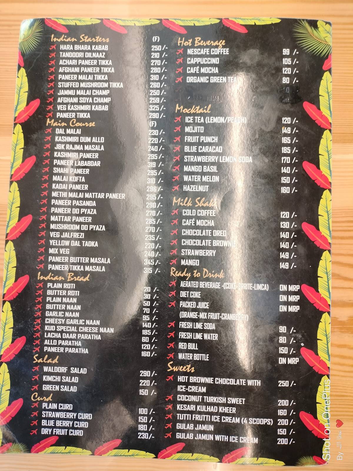 Menu at GREEN CRAFT ISLAND AIRPLANE RESTAURANT, Patnitop