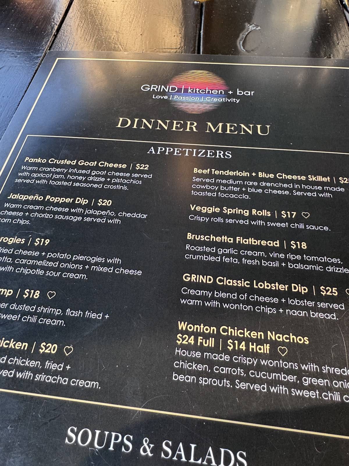 Menu at GRIND kitchen + bar, Sarnia
