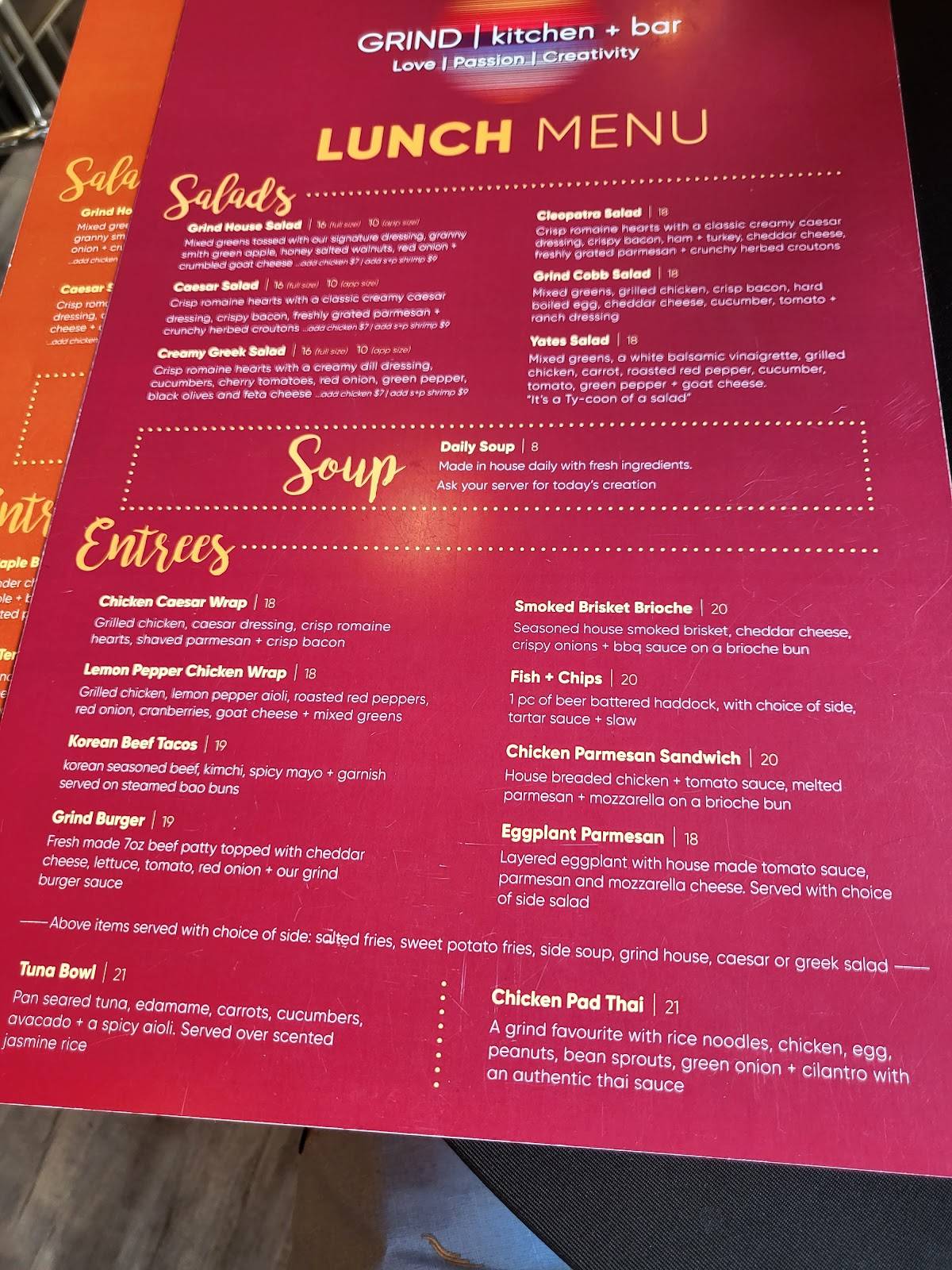 Menu at GRIND kitchen + bar, Sarnia