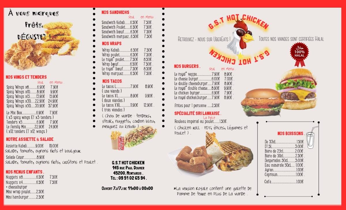 Menu au GST Hot Chicken restaurant, Montargis