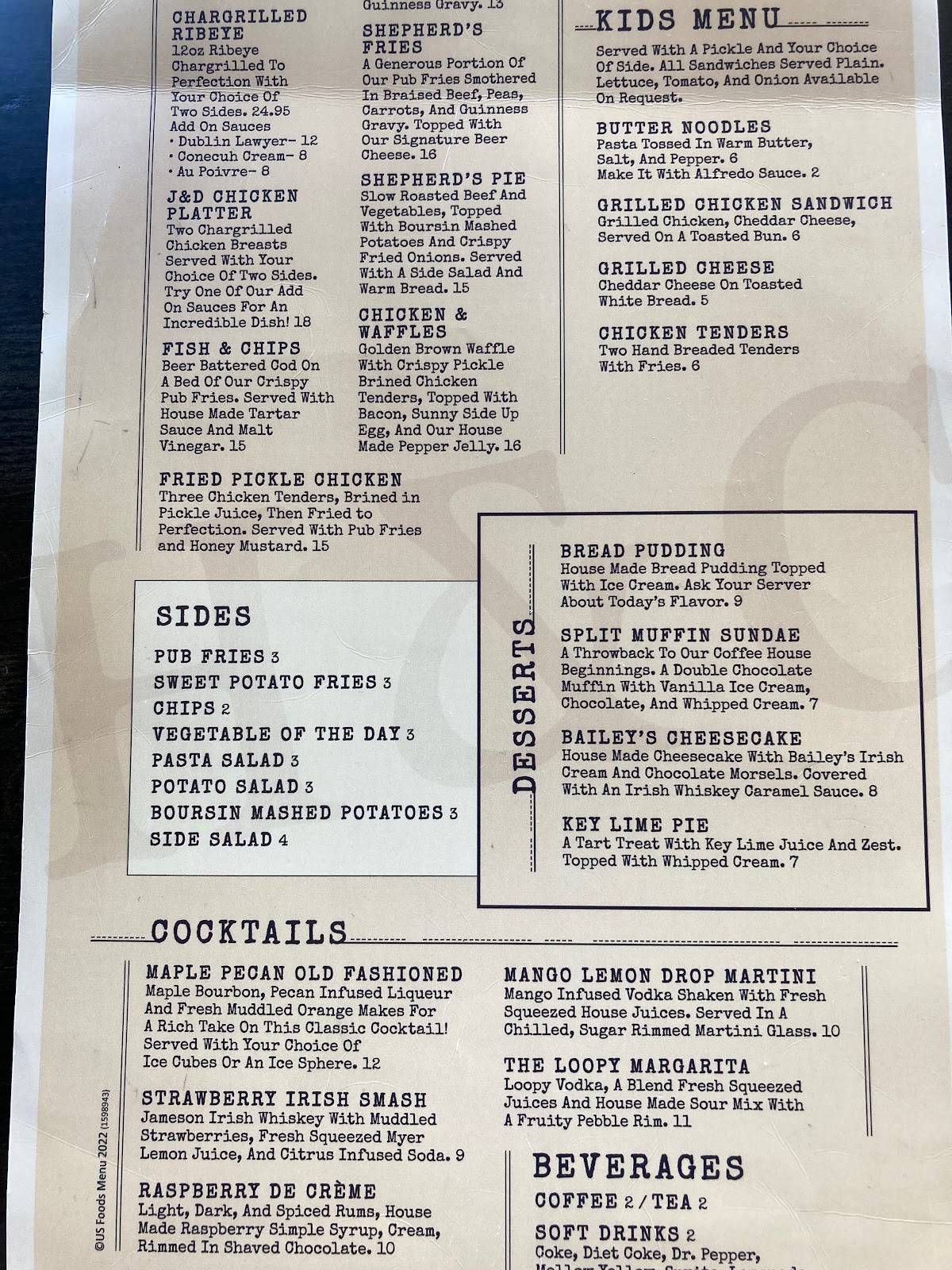 Menu at CLOVER ON COURT (Formerly Harp and Clover) pub & bar, Gadsden