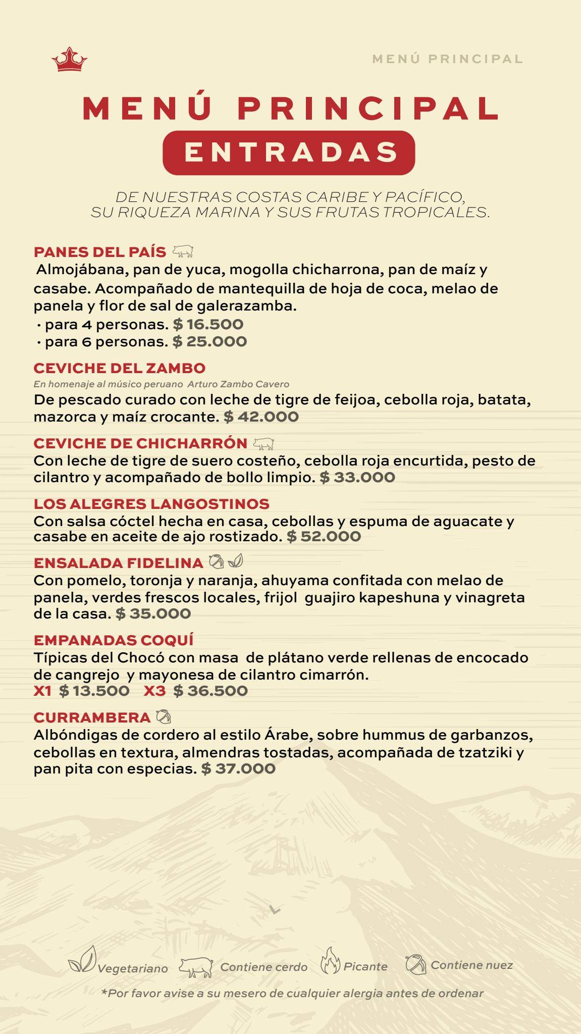 Menu at Gaira Café Cumbia House, Bogotá