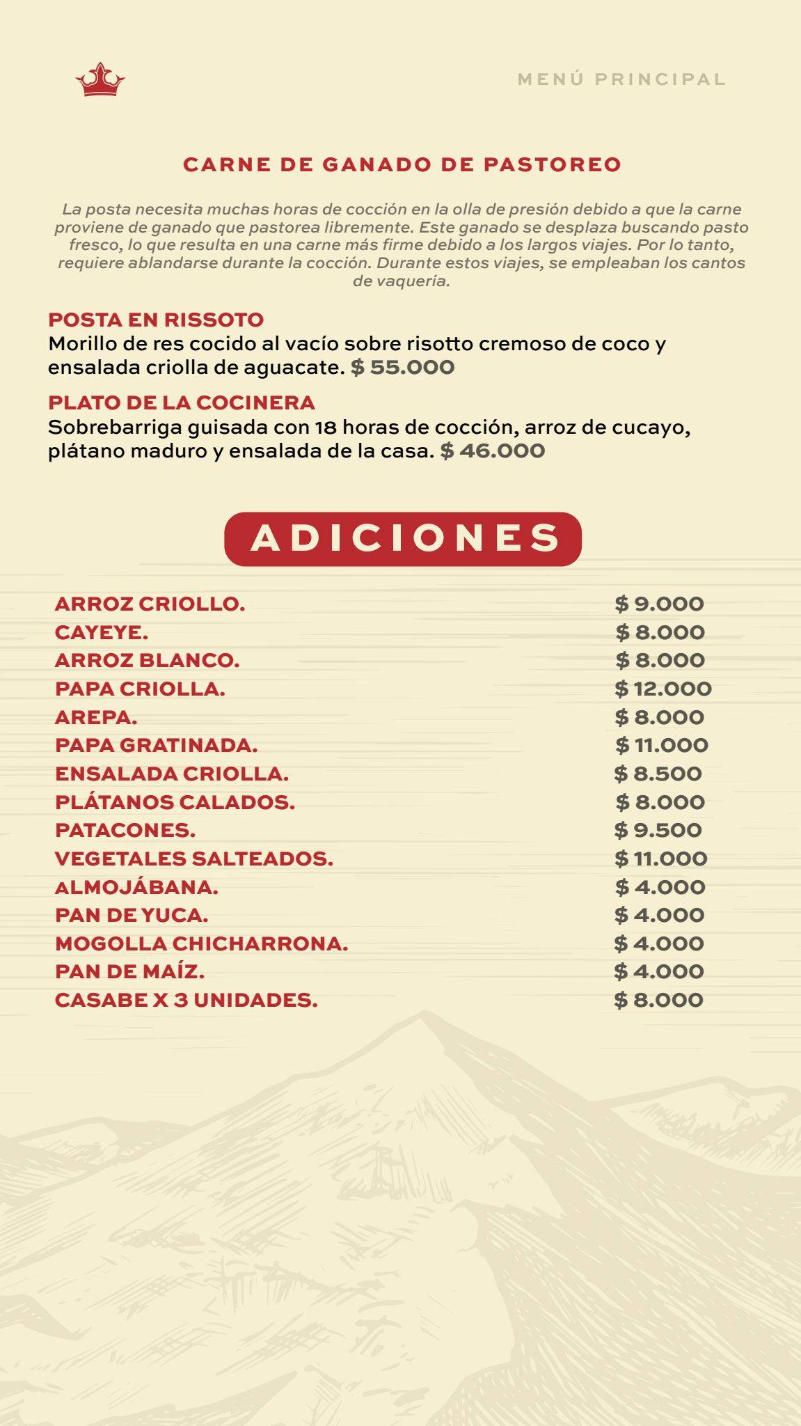 Carta del pub y bar Cumbia House del Gaira, Bogotá