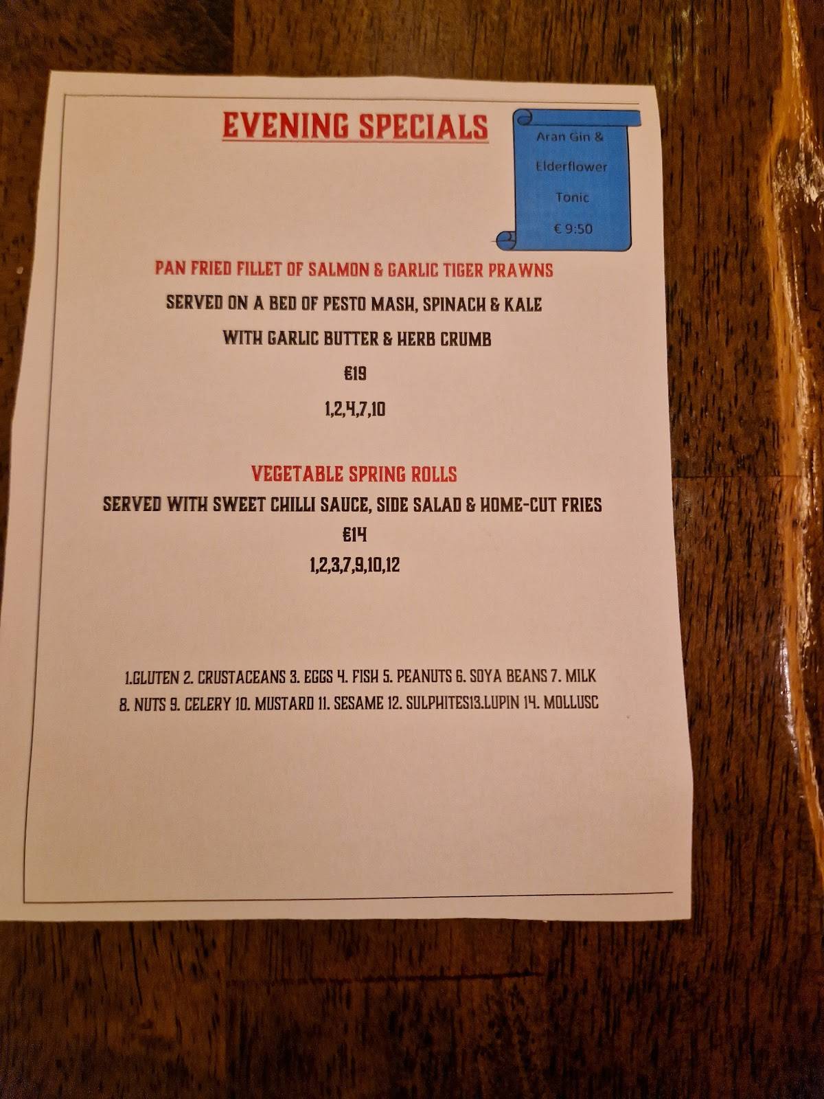 Menu at The Sliding Rock pub & bar, Galway