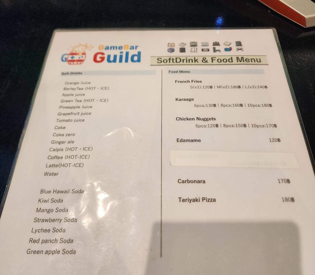 Menu at Game Bar Guild Soi 26, Bangkok