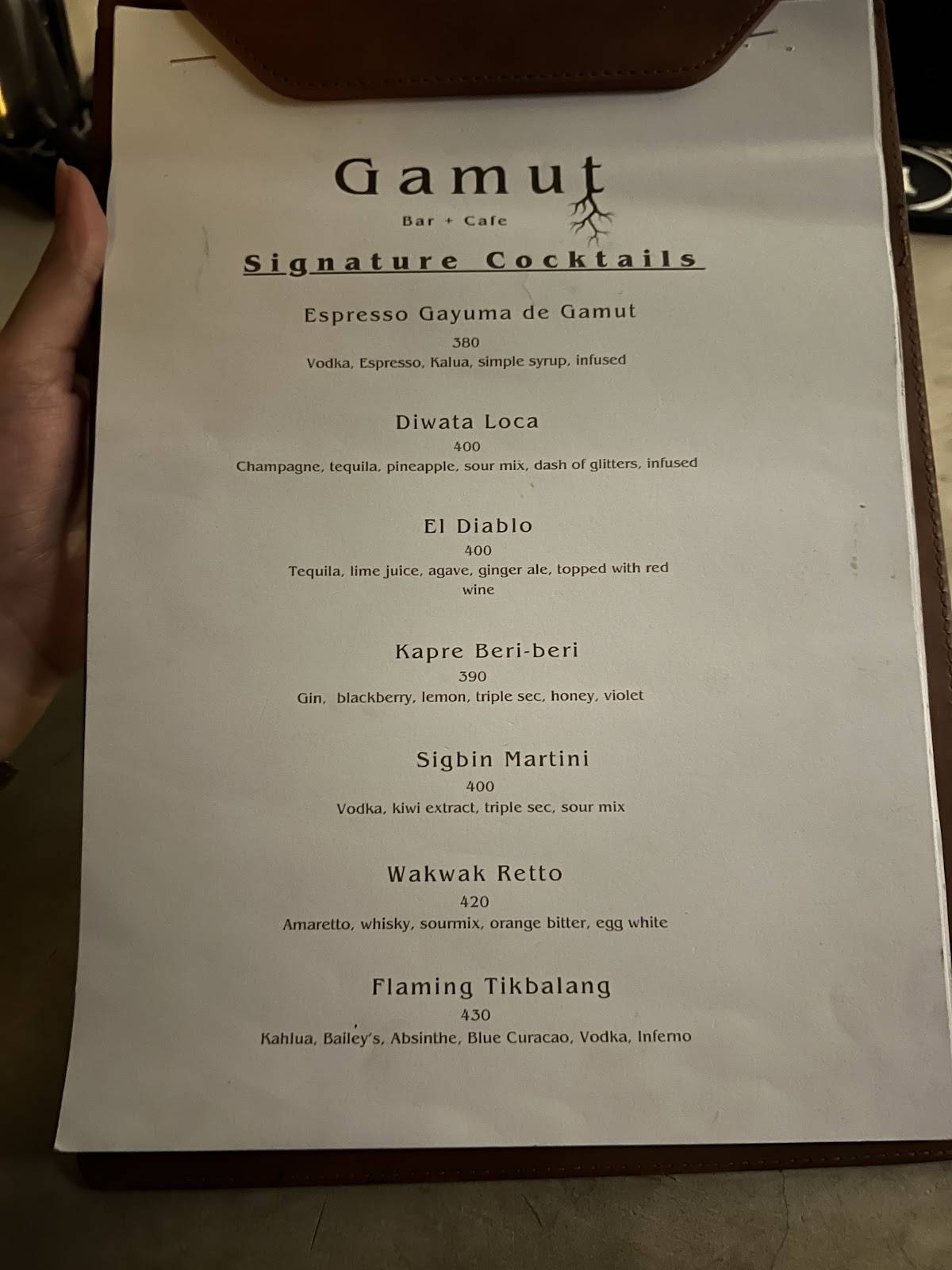 Menu at Gamut Bar + Kitchen, Cebu City