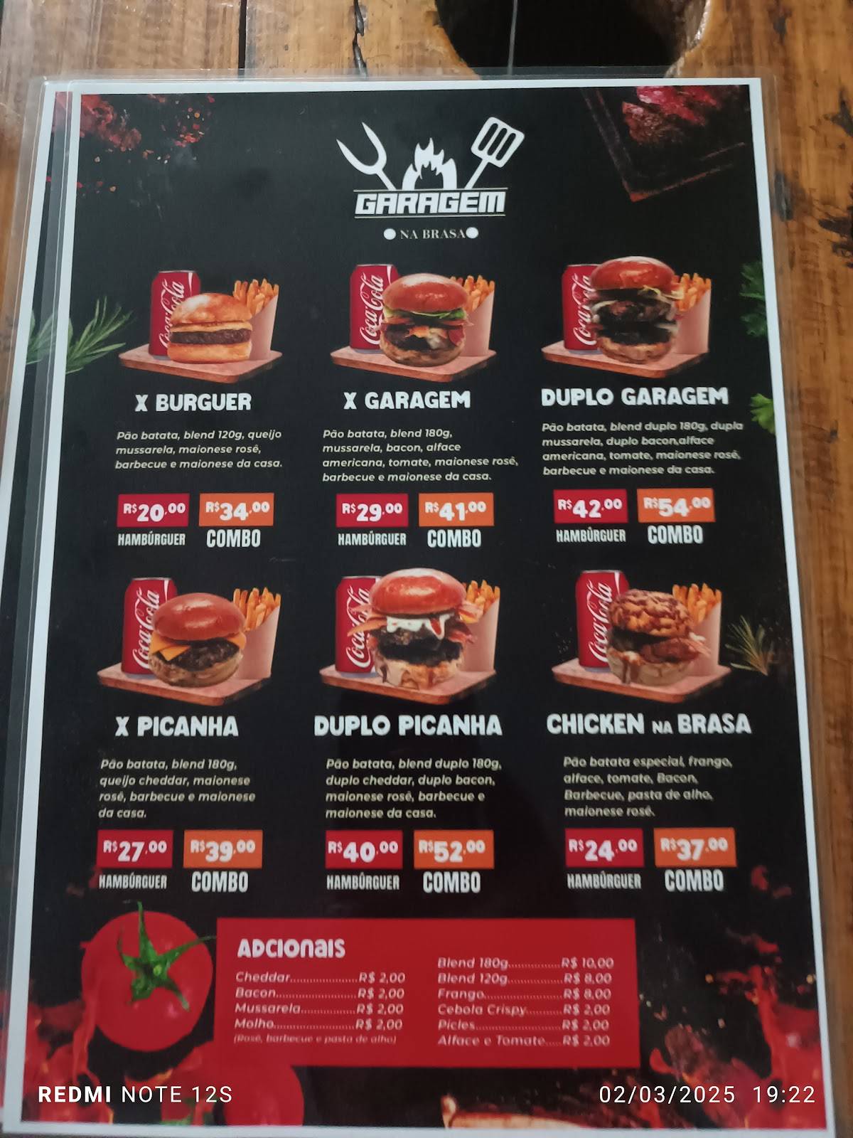 Menu em Garagem na Brasa restaurante, Brasília