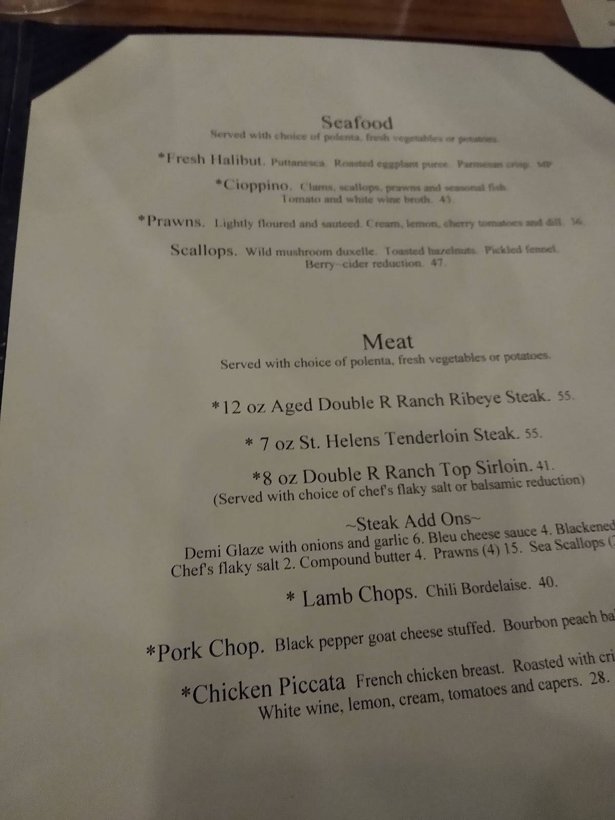Menu at Gardner's Restaurant, Olympia