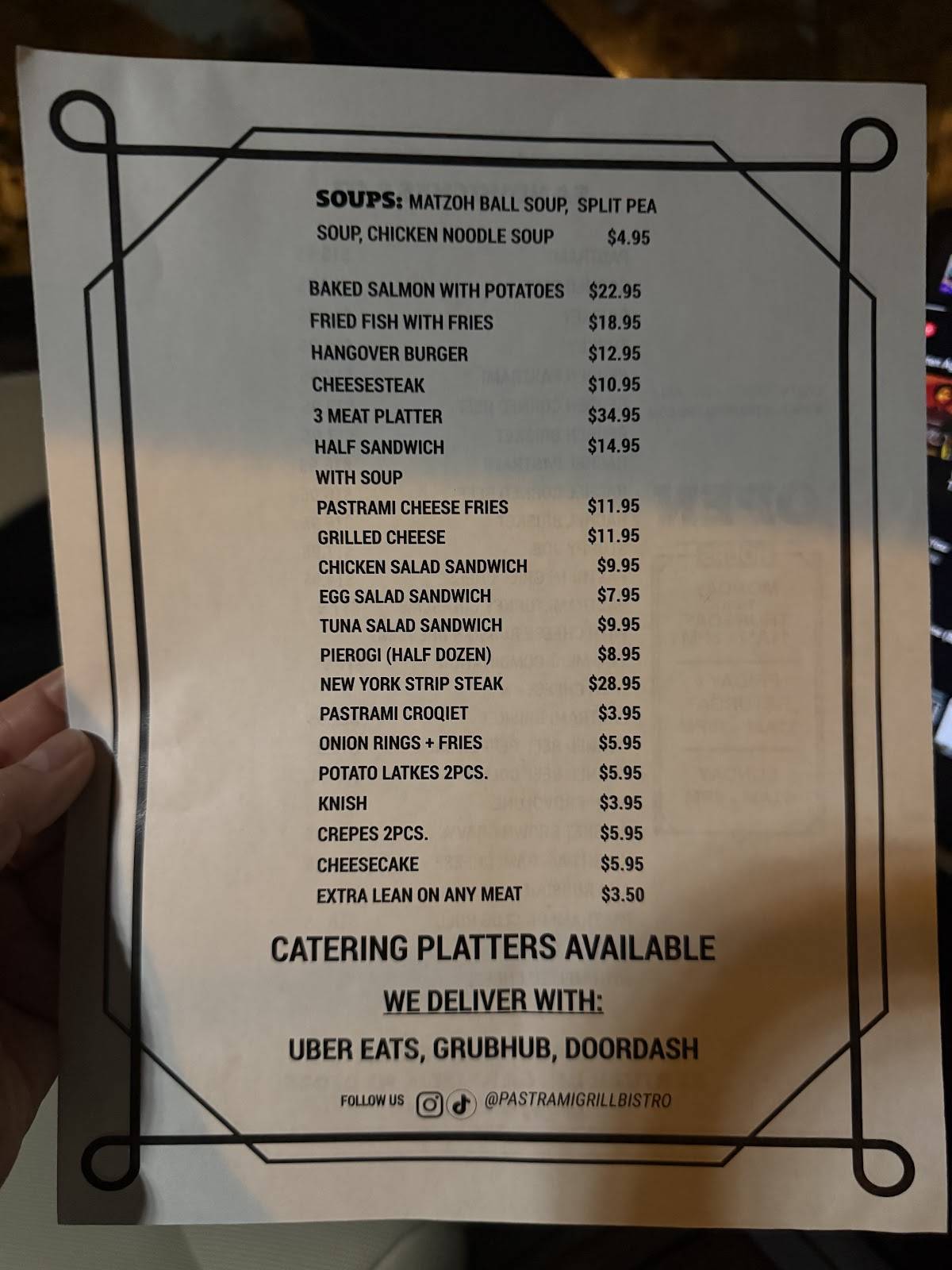 Menu at Pastrami Grill Bistro steakhouse, Garfield