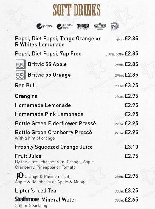 Menu at Garfunkel's restaurant, London, 267 Tottenham Ct Rd