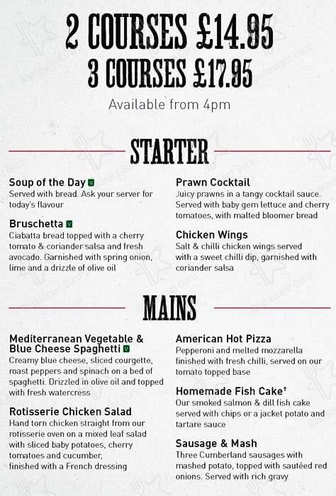 Menu at Garfunkel's restaurant, London, 267 Tottenham Ct Rd
