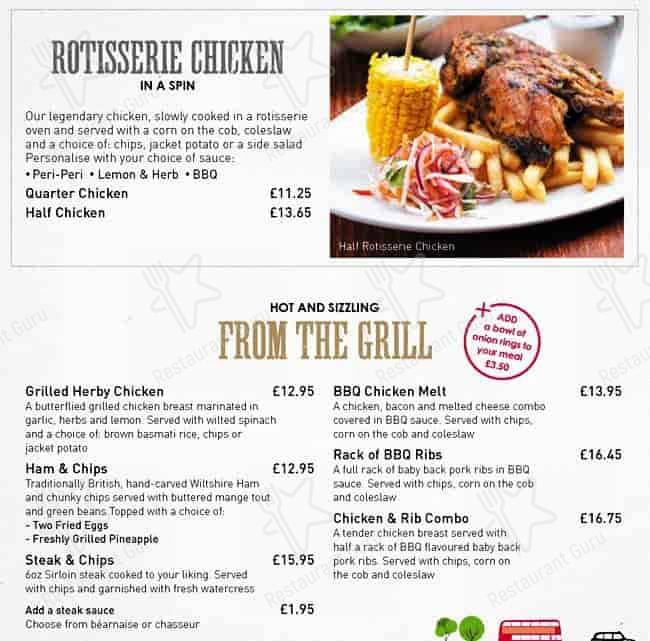 Menu at Garfunkel's restaurant, London, 267 Tottenham Ct Rd