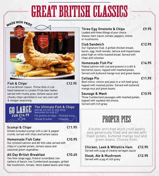 Menu at Garfunkel's restaurant, London, 267 Tottenham Ct Rd