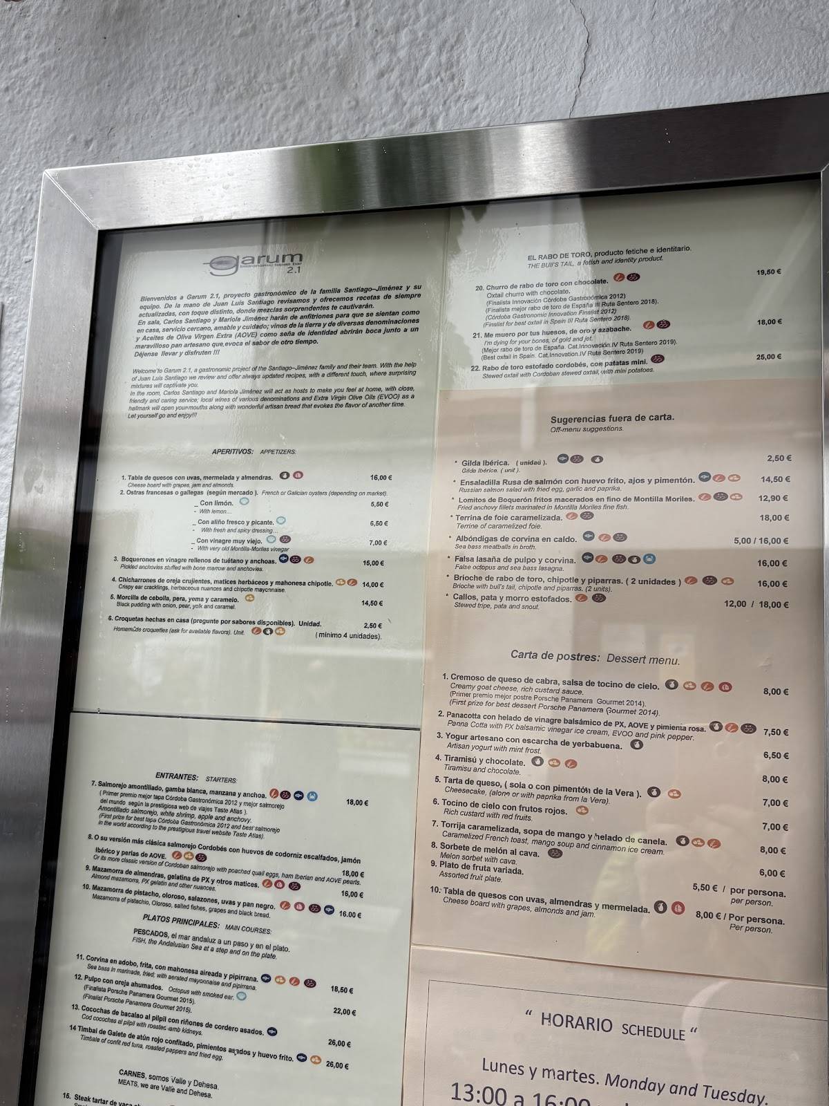Menu at Garum 2.1 Bistró restaurant, Córdoba