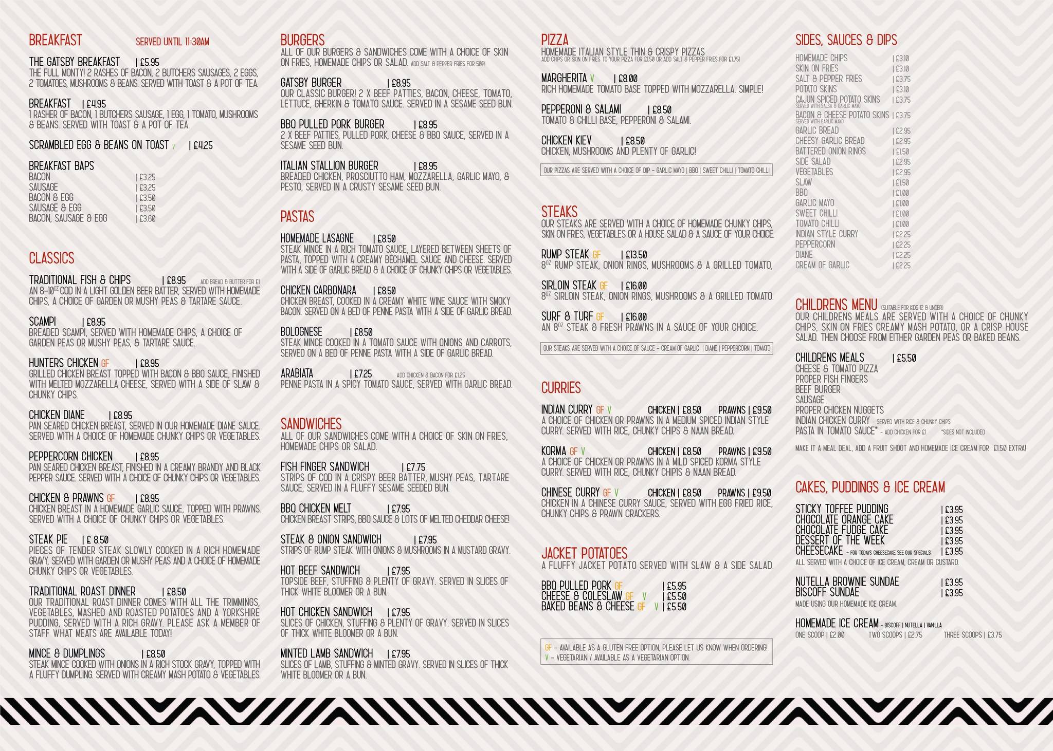 Menu at Gatsby pub & bar, Sunderland