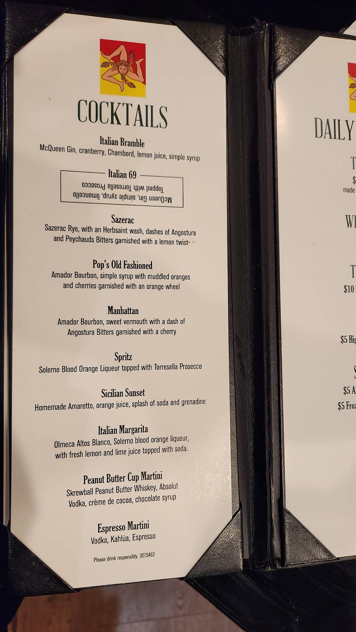 Menu at Gendusa's Italian Eatery pizzeria, Kenner