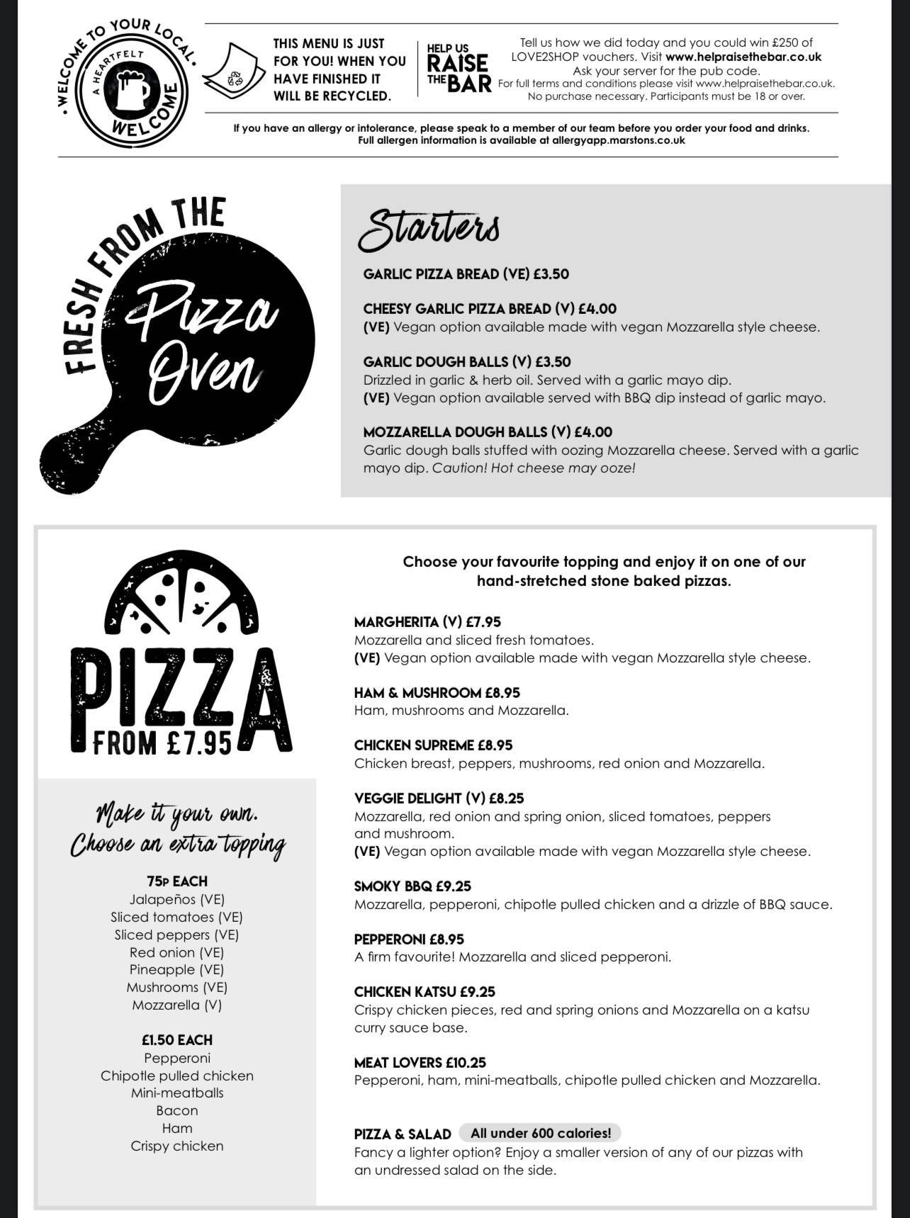 Menu at Generous gorge pub & bar, Birmingham