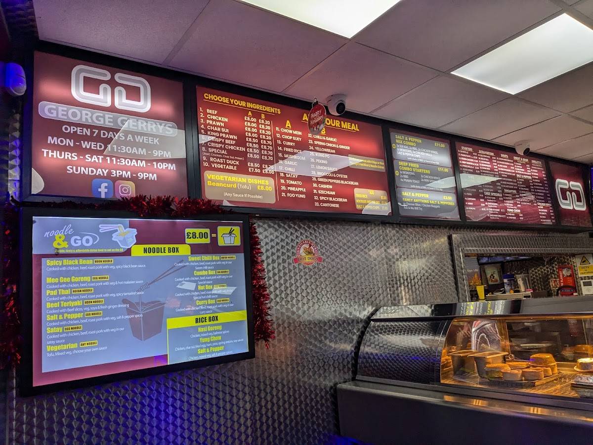 Menu at George Gerrys fast food, Bootle, 60 Aintree Rd